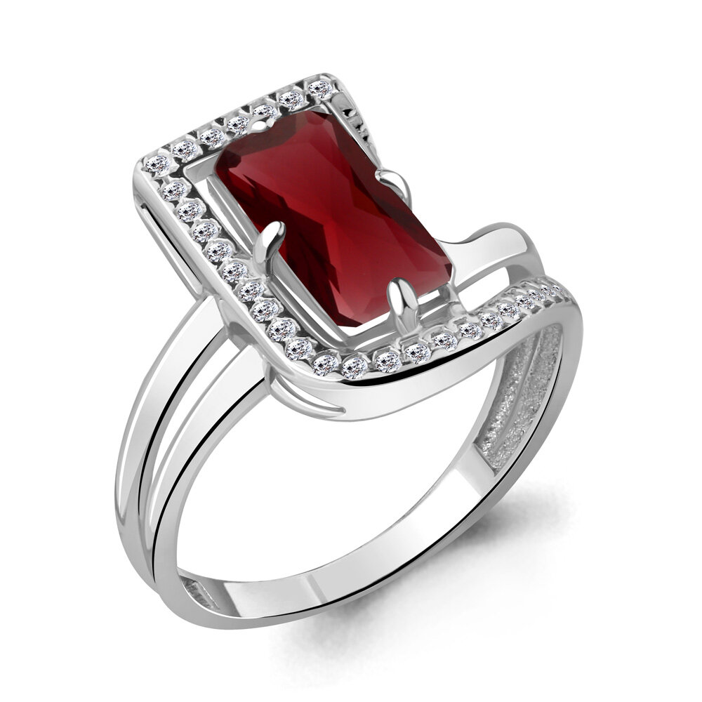 Кольцо, серебро, 925 проба, гранат, фианит