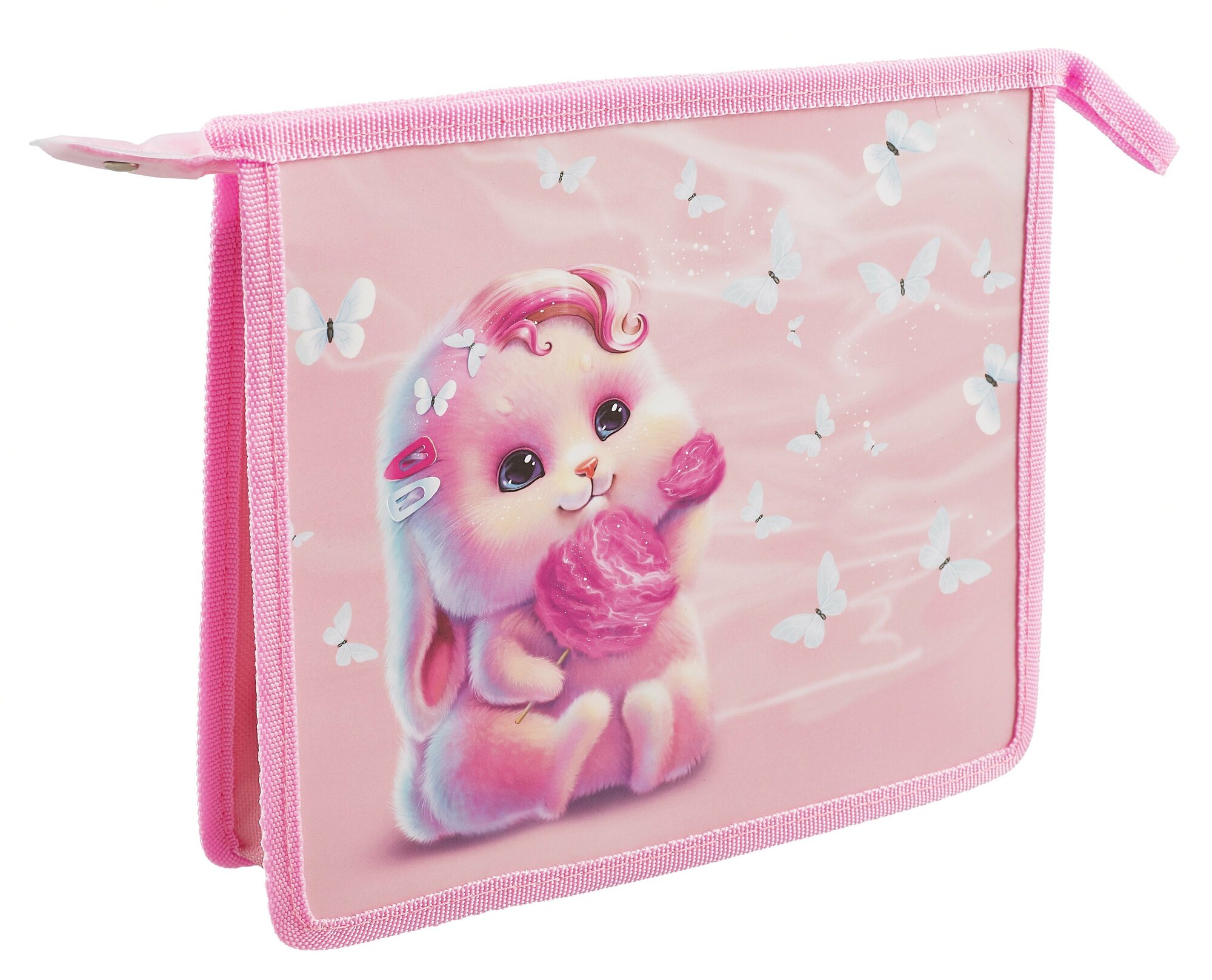 Папка для тетрадей А5 "розовый зайка" полипропилен, 23.3*20*6.5см, молния, дно с расширением, УФ-печать