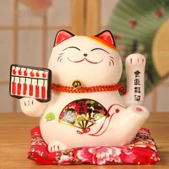 Манящая кошка удачи 15 см в высоту Счастливая кошка керамическая статуэтка, декоративная статуэтка Манеки-неко, орнамент фэн-шуй, украшение дома