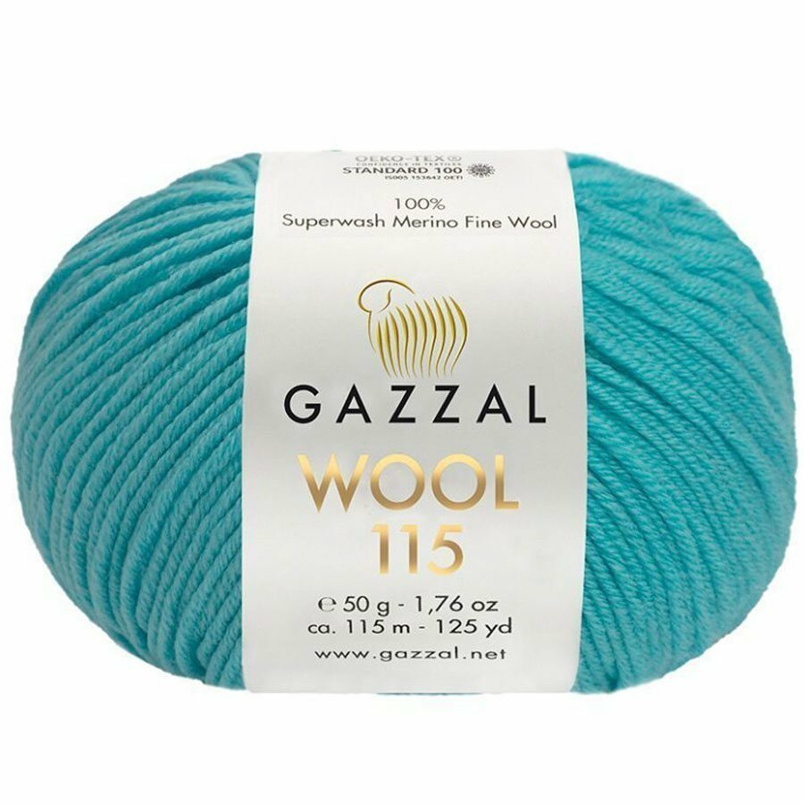 Пряжа Gazzal WOOL 115 3329 бирюза (5 мотков)