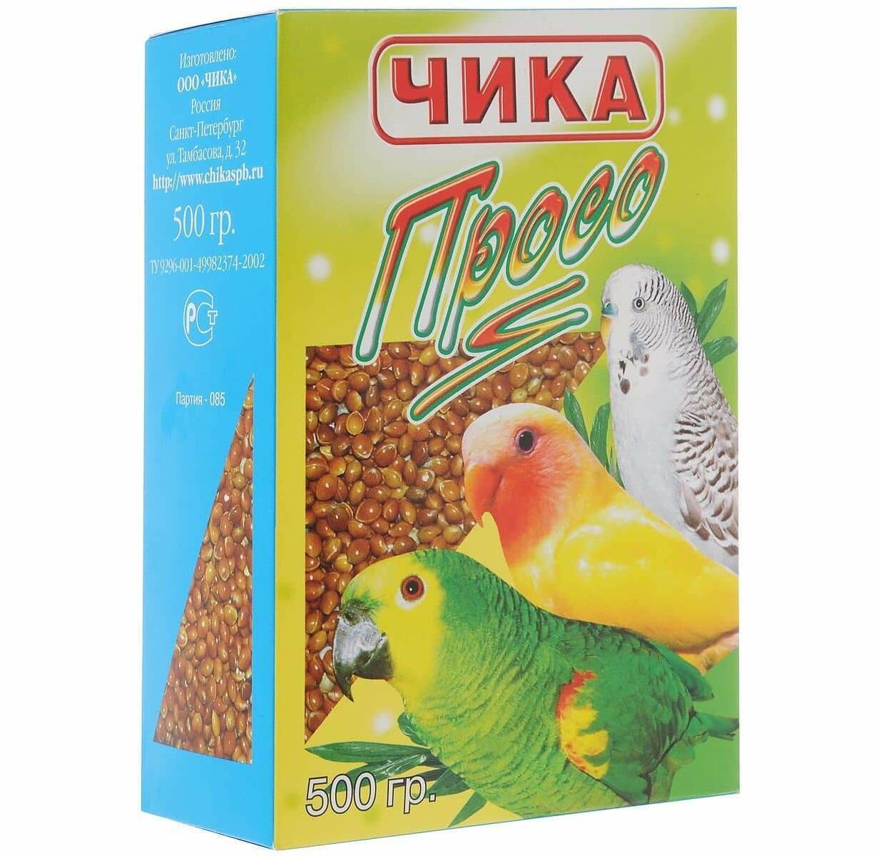 Корм для волнистых попугаев Чика "Просо", 500 г, 12 шт, защита суставов, сухой