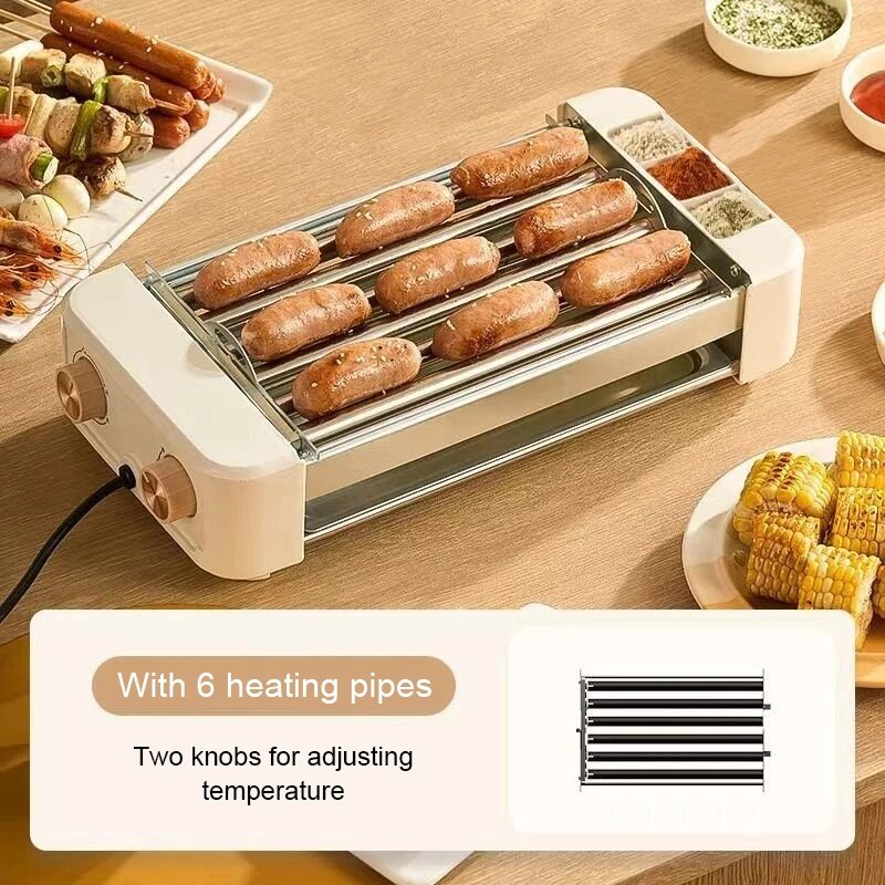 Электрический гриль для хот-догов, 4/5/6 стержней, роликовый колбас из нержавеющей стали, машина для выпечки кукурузы, теппаньяки, сковорода, шампур, печь для барбекю, 6 Pipes
