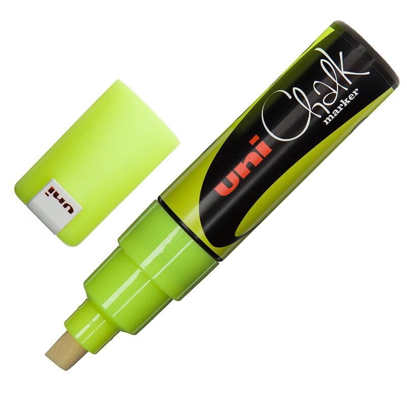 Маркер меловой UNI PWE-8K, флуоресцентно-жёлтый, до 8.0 мм.
