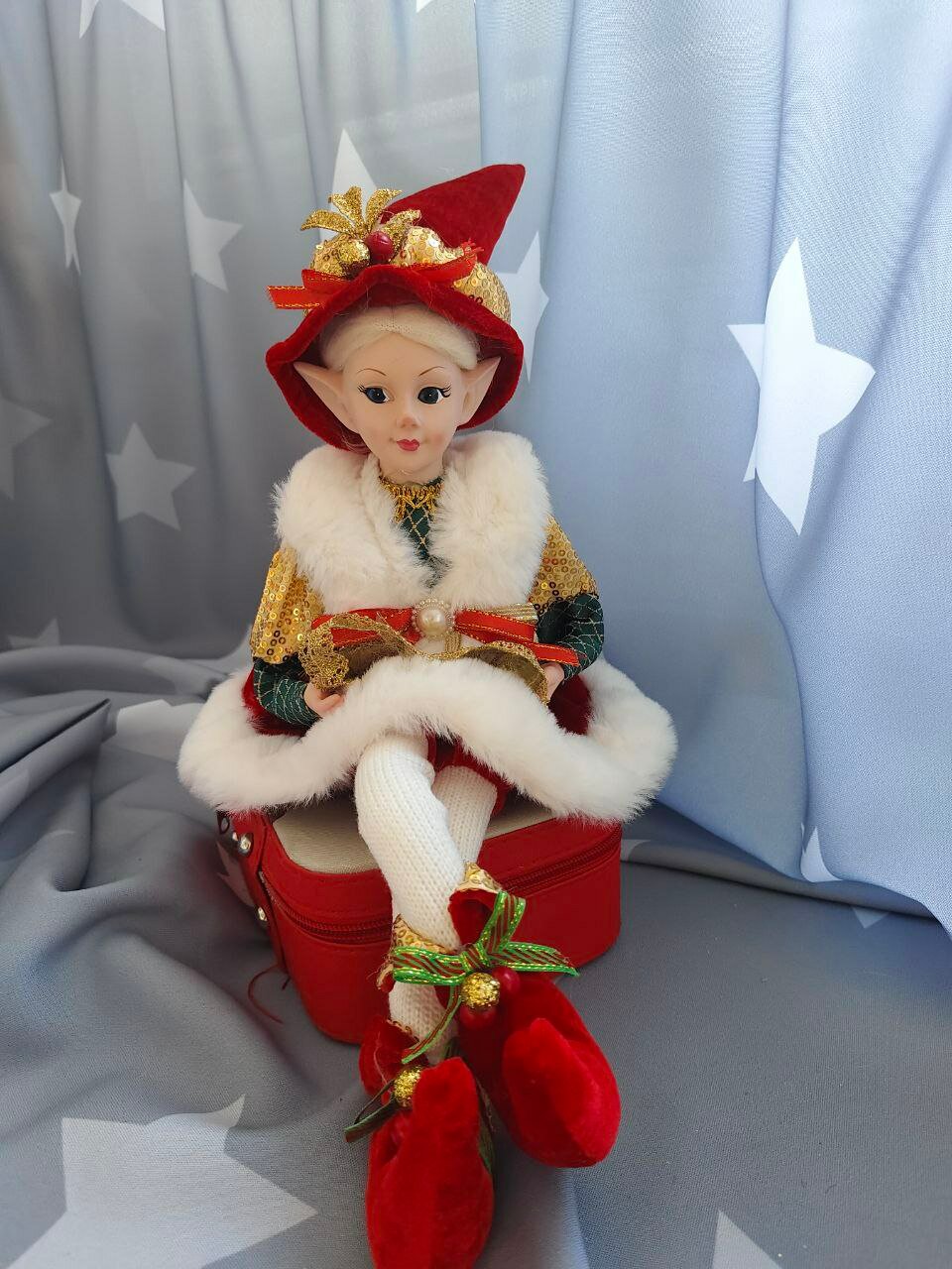 Эльф фигура интерьерная новогодняя красный