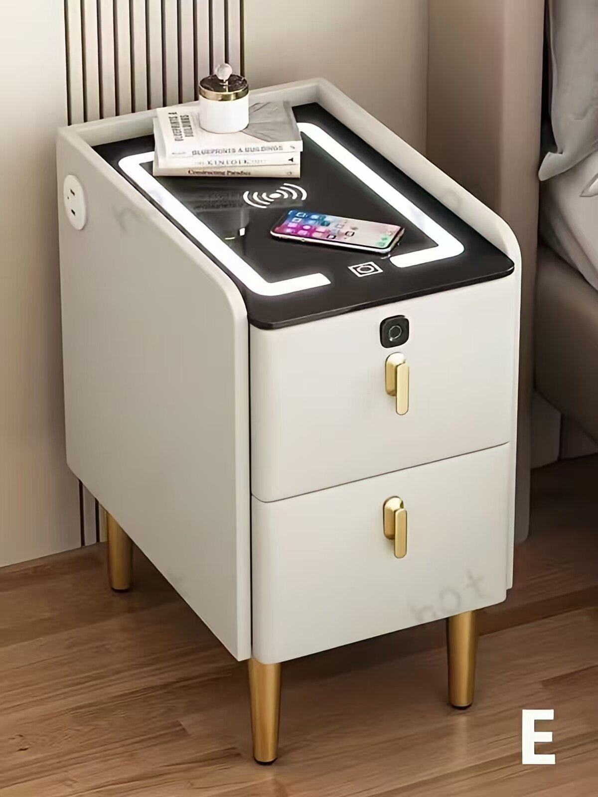 Тумба-секретер F, 2 ящика, с подсветкой, из массива дерева, хай-тек