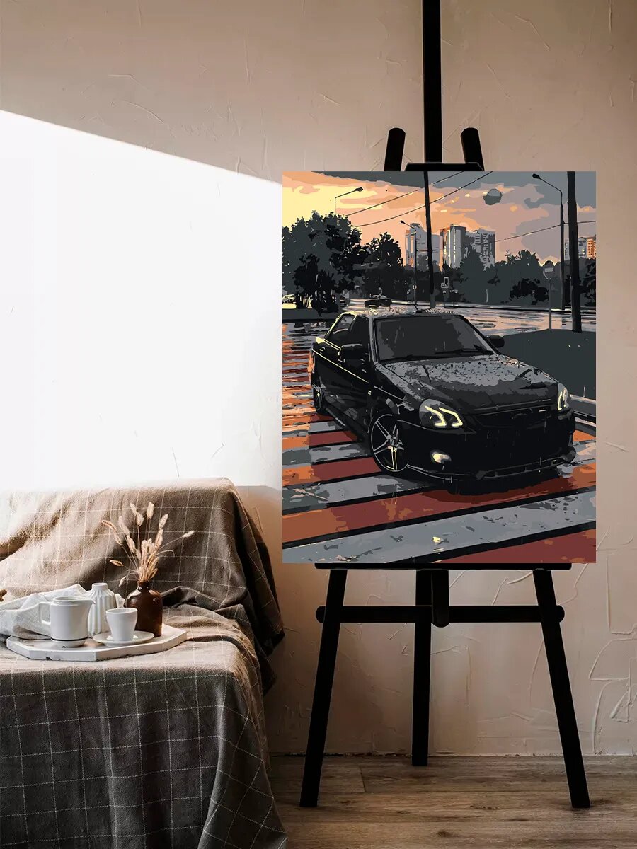 Картина по номерам Черная LADA PRIORA Лада Приора Машина