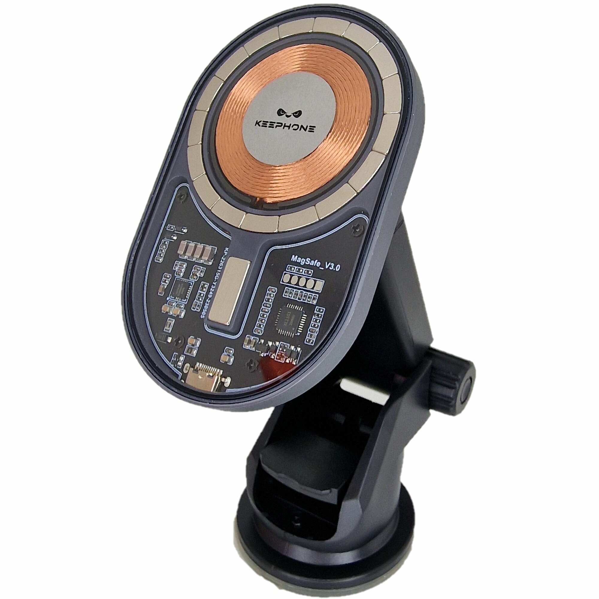 Автомобильный магнитный держатель Keephone Wireless Mount 15W (2в1) с функцией беспроводной зарядки телефона MagSafe, Magnetic Car Charger, быстрая зарядка 15W