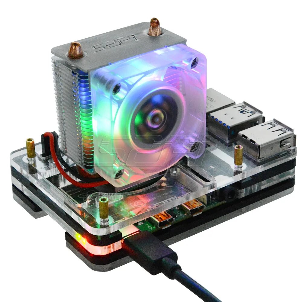 52Pi ICE Tower RGB кулер для Raspberry Pi 4, Silvery and BW