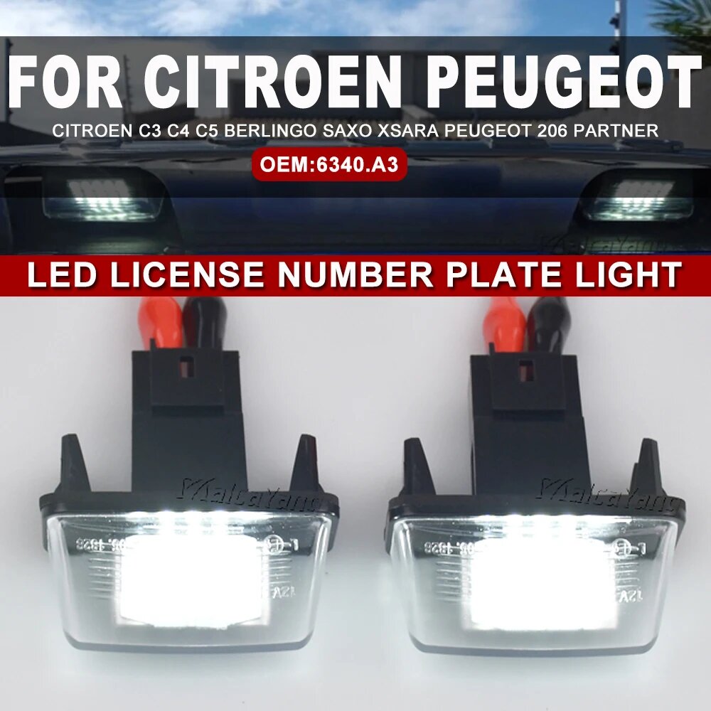 2X для Peugeot 206 207 307 308 406 407 5008 Partner Citroen C3 C4 C5 BERLINGO XSARA SAXO светодиодный светильник номерного знака