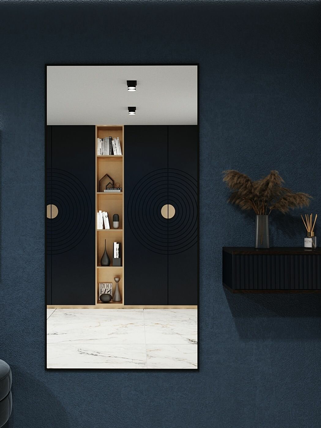 Зеркало настенное в полный рост в алюминиевой раме MOONRISE 170х90 см. Черное