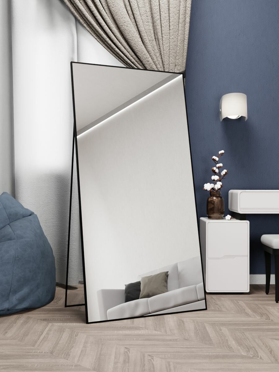 Зеркало настенное 161х80 см. ONE MARKET интерьерное в алюминиевой раме напольное, Черное