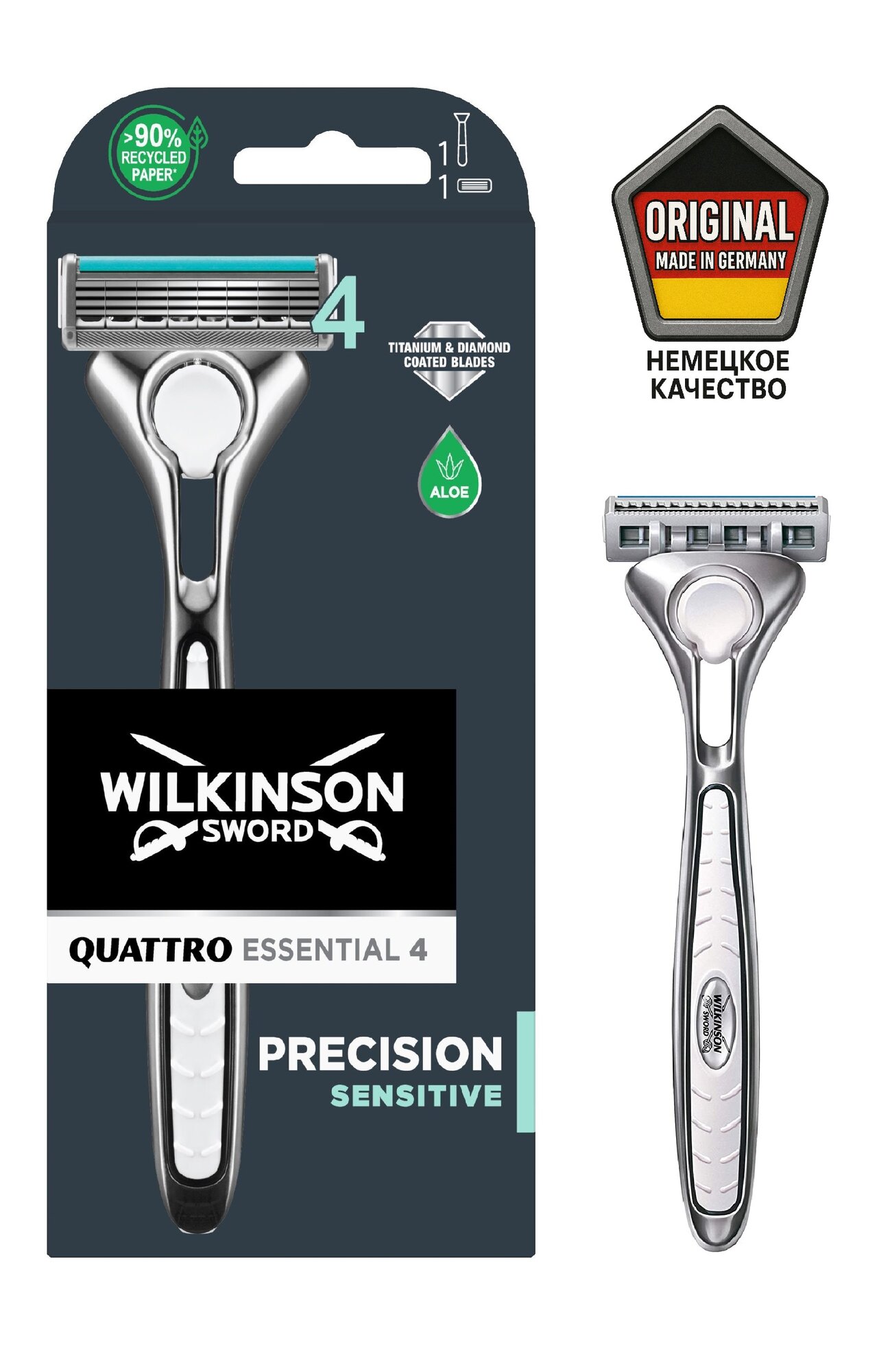 Бритвенный станок Wilkinson Sword Quattro Titanium Precision, сменные кассеты 1 шт.