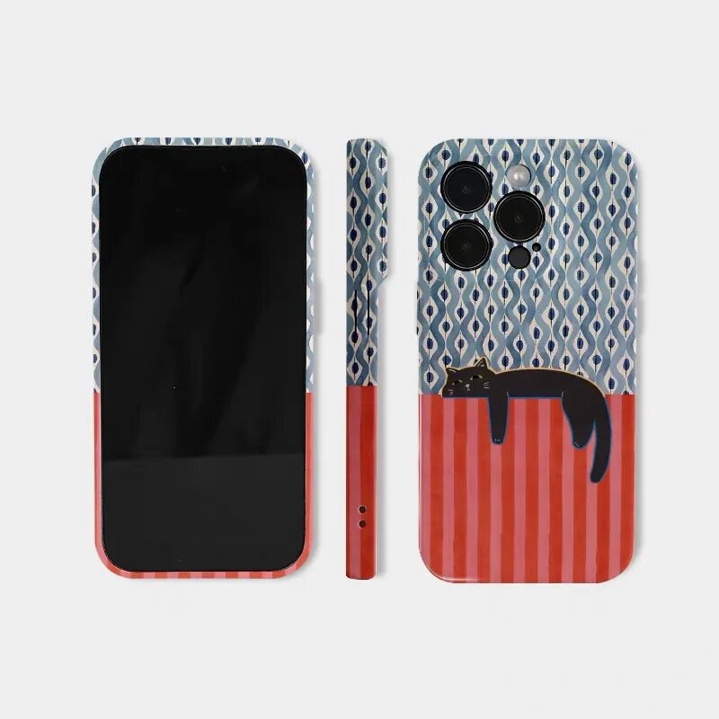 Чехол для телефона Black Lying Flat Cat с красными полосками для IPHONE 17 Air 16E 15 PROMAX 14 Plus 13 12 MINI 11 PRO XR, акриловый чехол для телефона 2, For iphone15
