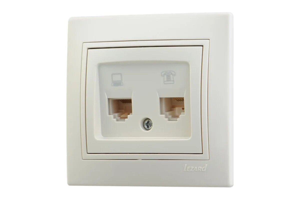 Розетка компьютер+телефон RJ45 + RJ11 крем бежевая LEZARD MIRA 701-0303-143