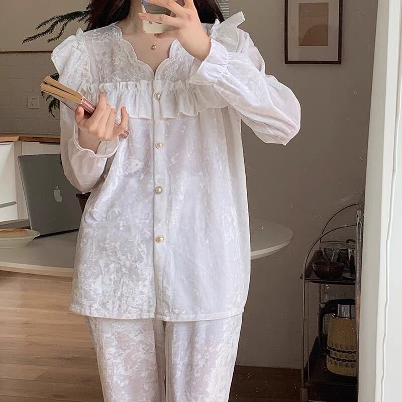 Женский комплект из двух предметов, кардиган с длинными рукавами и золотым ромбовидным узором в стиле принцессы на весну и осень. Домашняя одежда, размер: XL