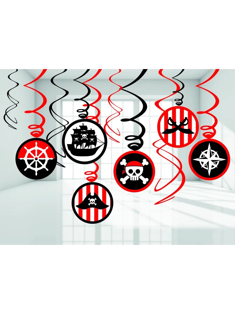Гирлянда Сфера "Пиратская вечеринка", бумажная спираль, 12 штук