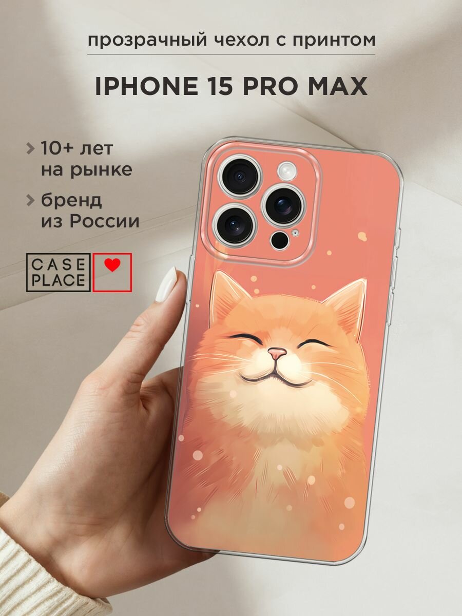 Чехол на Apple iPhone 15 Pro Max / Айфон 15 Про Макс с принтом "Довольный рыжий котик"