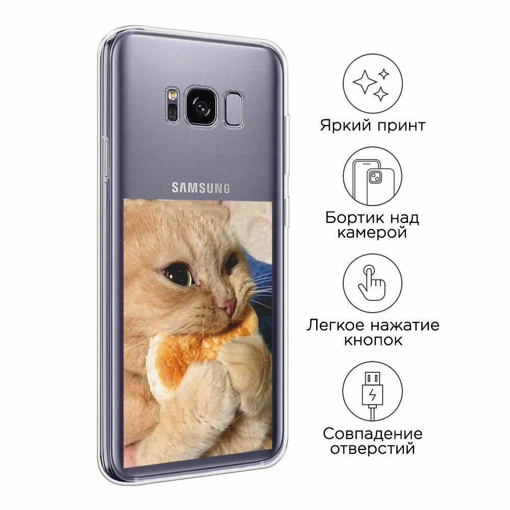 Чехол на Samsung Galaxy S8 + / Самсунг Галакси С8 Плюс с принтом "Котик кушает", прозрачный — фото 1