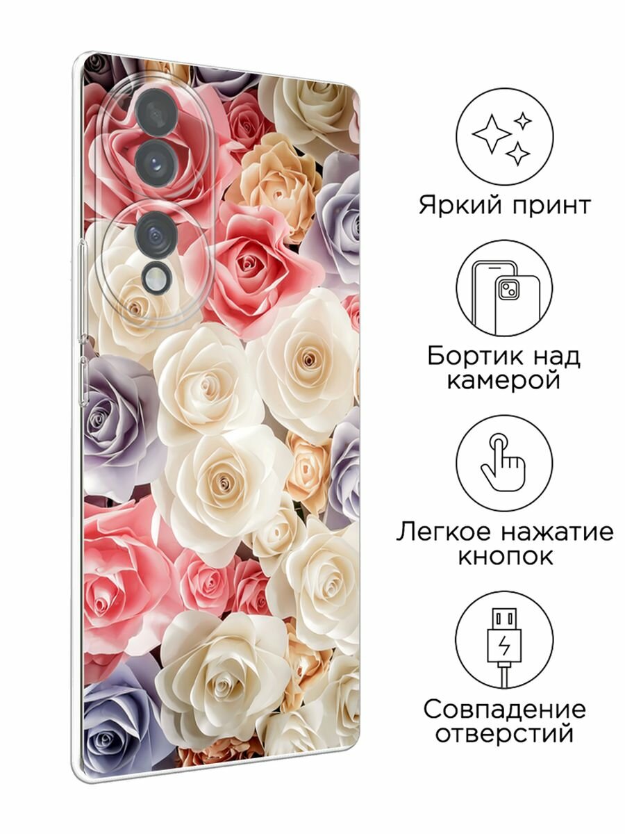 Силиконовый чехол на Honor 70 / Хонор 70 с принтом "Пастельные розы" — фото 1