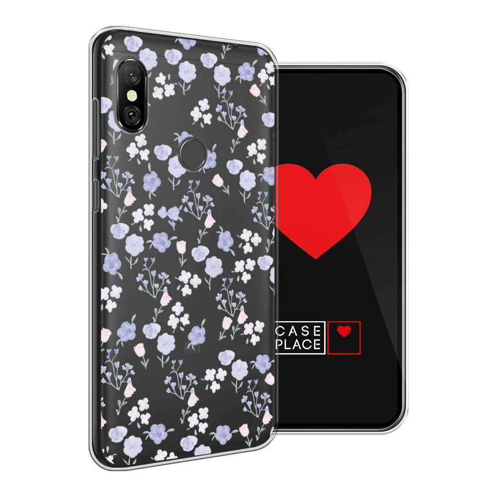Чехол на Xiaomi Redmi Note 6 Pro / Сяоми Редми Нот 6 Про с принтом "Сиреневые розы паттерн", прозрачный — фото 1