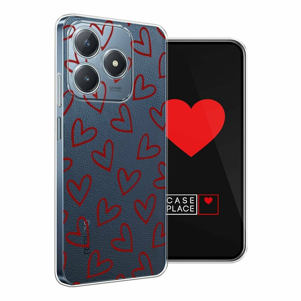 Чехол на Realme C63 / Реалми С63 с принтом "Little hearts doodles 2 - 14 февраля", прозрачный — фото 1