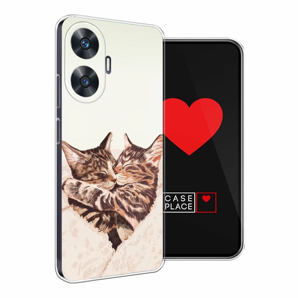 Чехол на Realme C55 / Реалми C55 с принтом "Влюбленные котейки - 14 февраля" — фото 1