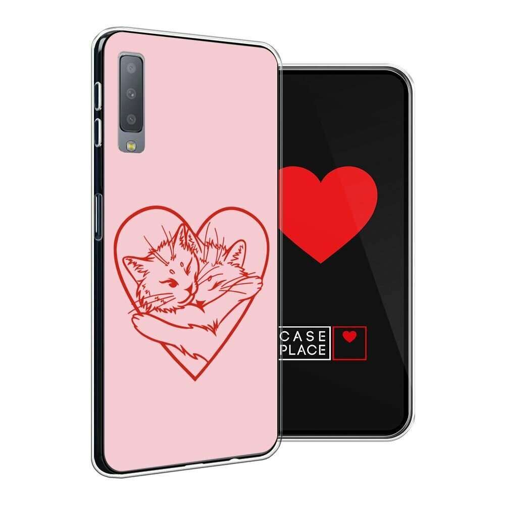 Чехол на Samsung Galaxy A7 2018 / Самсунг Галакси А7 2018 с принтом "Влюблённые котики рисунок 1 - 14 февраля" — фото 1