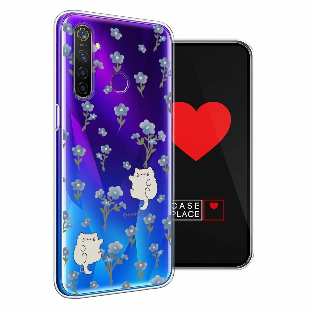 Чехол на Realme 5 Pro / Реалми 5 Про с принтом "Gentle cats", прозрачный — фото 1