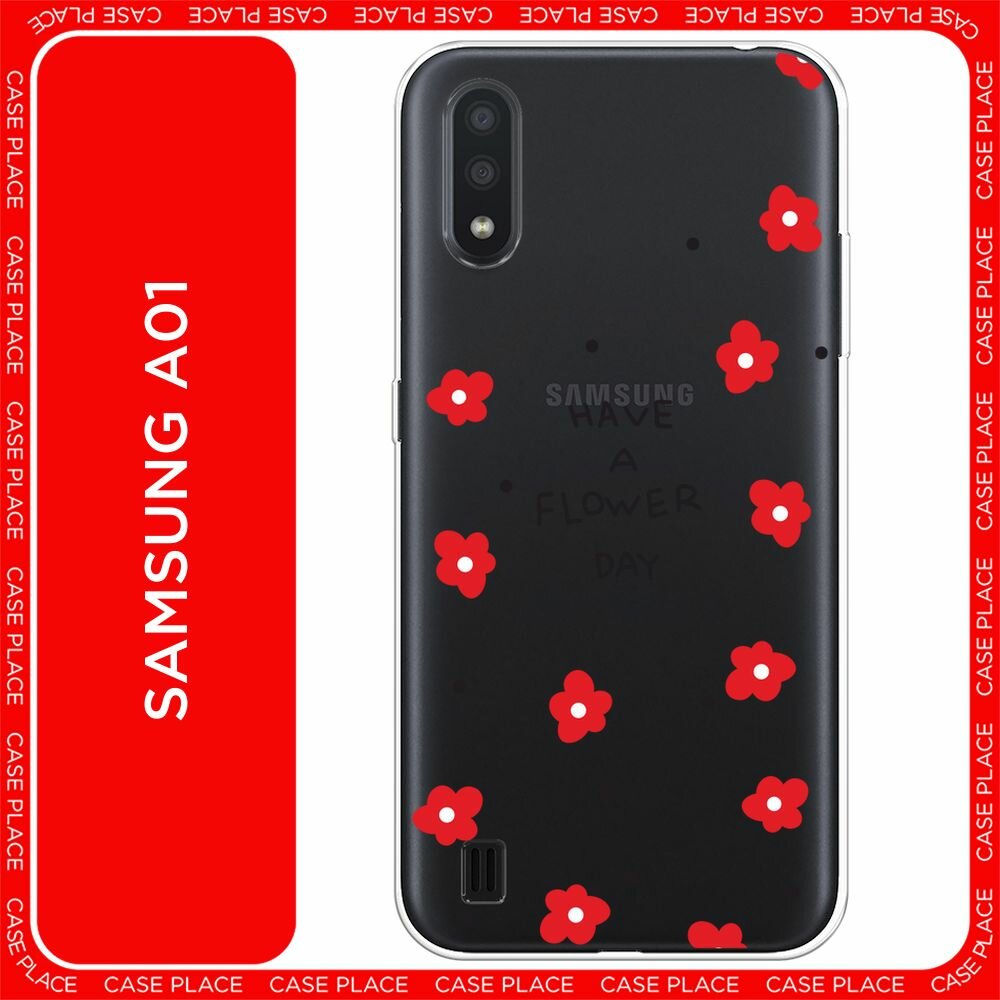 Чехол на Samsung Galaxy A01 / Самсунг Гэлакси А01 с принтом "Have a flower day 2", прозрачный