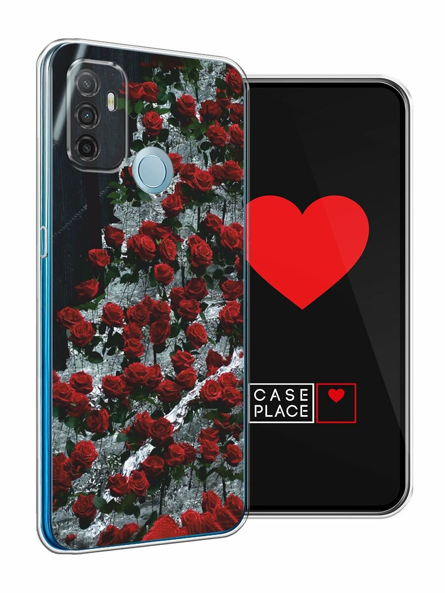 Силиконовый чехол на Oppo A53 / Оппо А53 с принтом Цветущие алые розы — фото 1