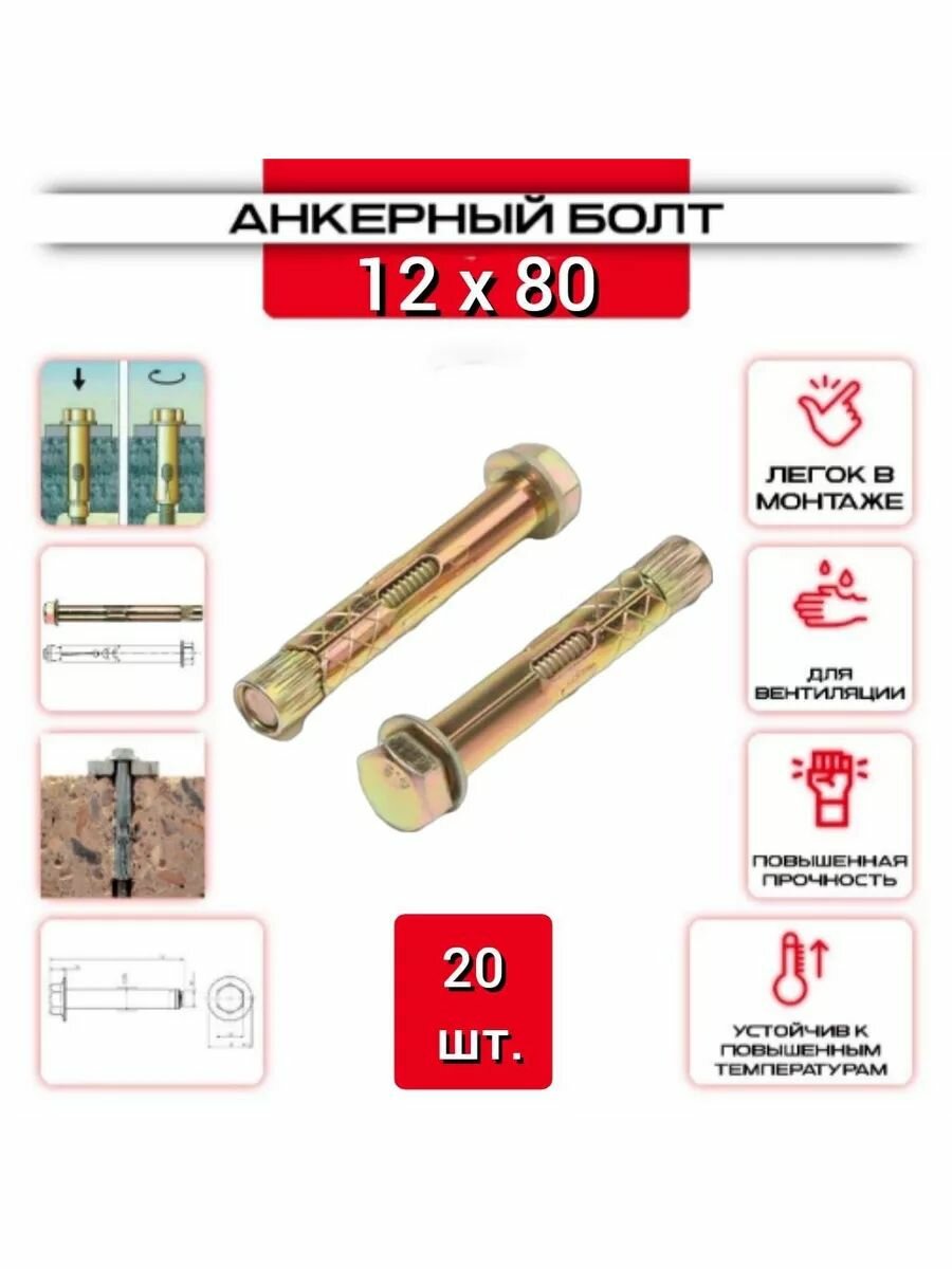Анкерный болт с шестигранной головкой HBM 12*80-20 шт.
