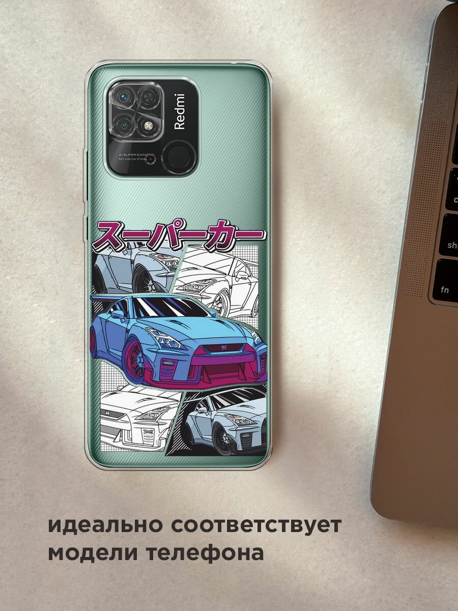 Чехол на Xiaomi Redmi 10C / Сяоми Редми 10C с принтом "JDM коллаж", прозрачный — фото 1