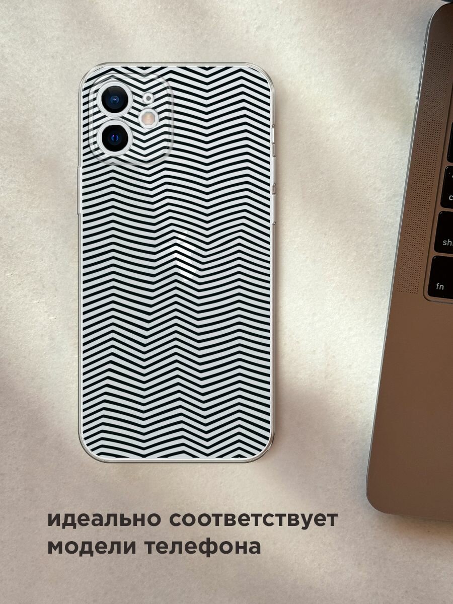 Чехол на Apple iPhone 12 mini / Айфон 12 Мини с принтом "Зрительный обман черный", прозрачный — фото 1