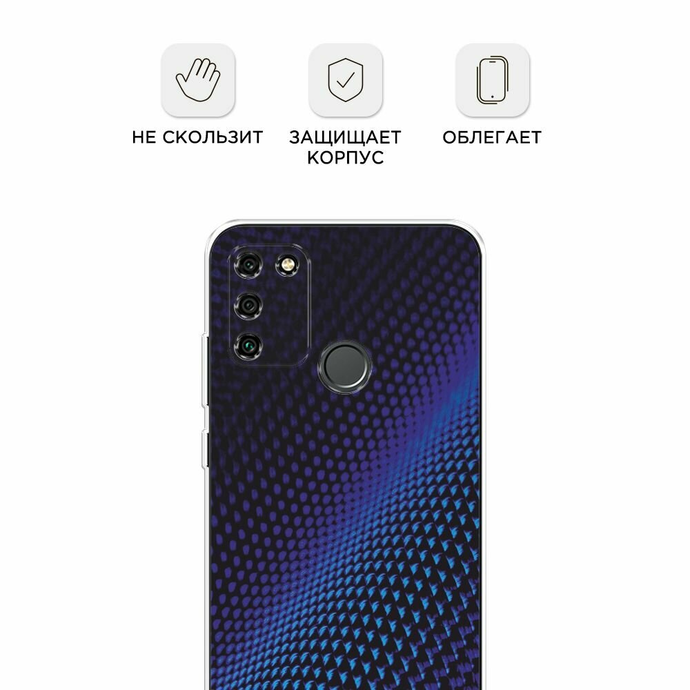 Силиконовый чехол на Honor 9A / Хонор 9А с принтом "Синий карбон" — фото 1