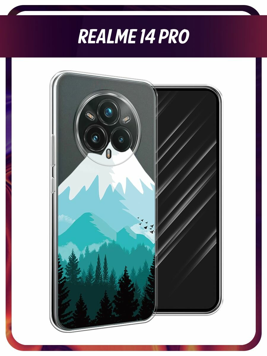 Чехол на Realme 14 Pro / Реалми 14 Про с принтом "Синяя снежная гора", прозрачный