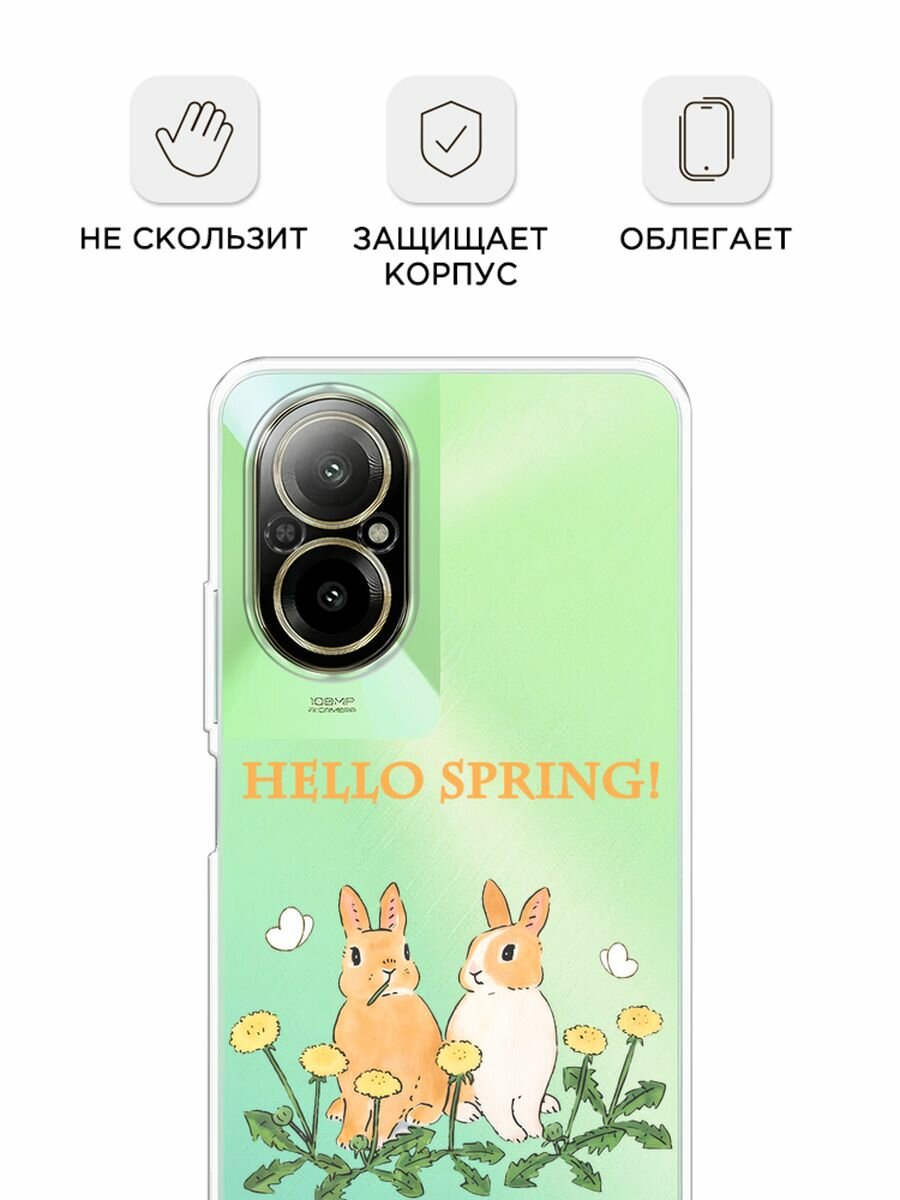 Чехол на Realme C67 4G / Реалми C67 4G с принтом "Весенние кролики", прозрачный — фото 1