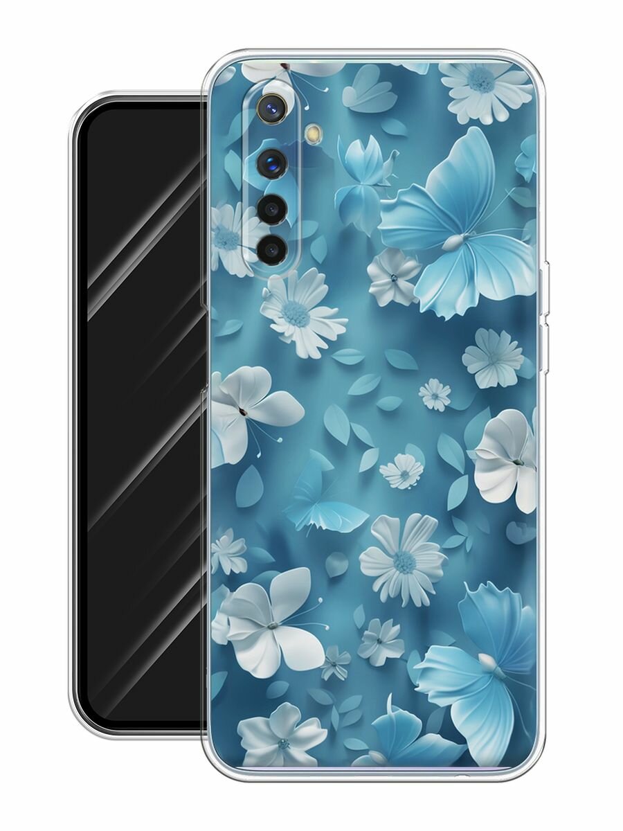 Чехол на Realme 6 / Реалми 6 с принтом "Голубые глазурные цветы" — фото 1