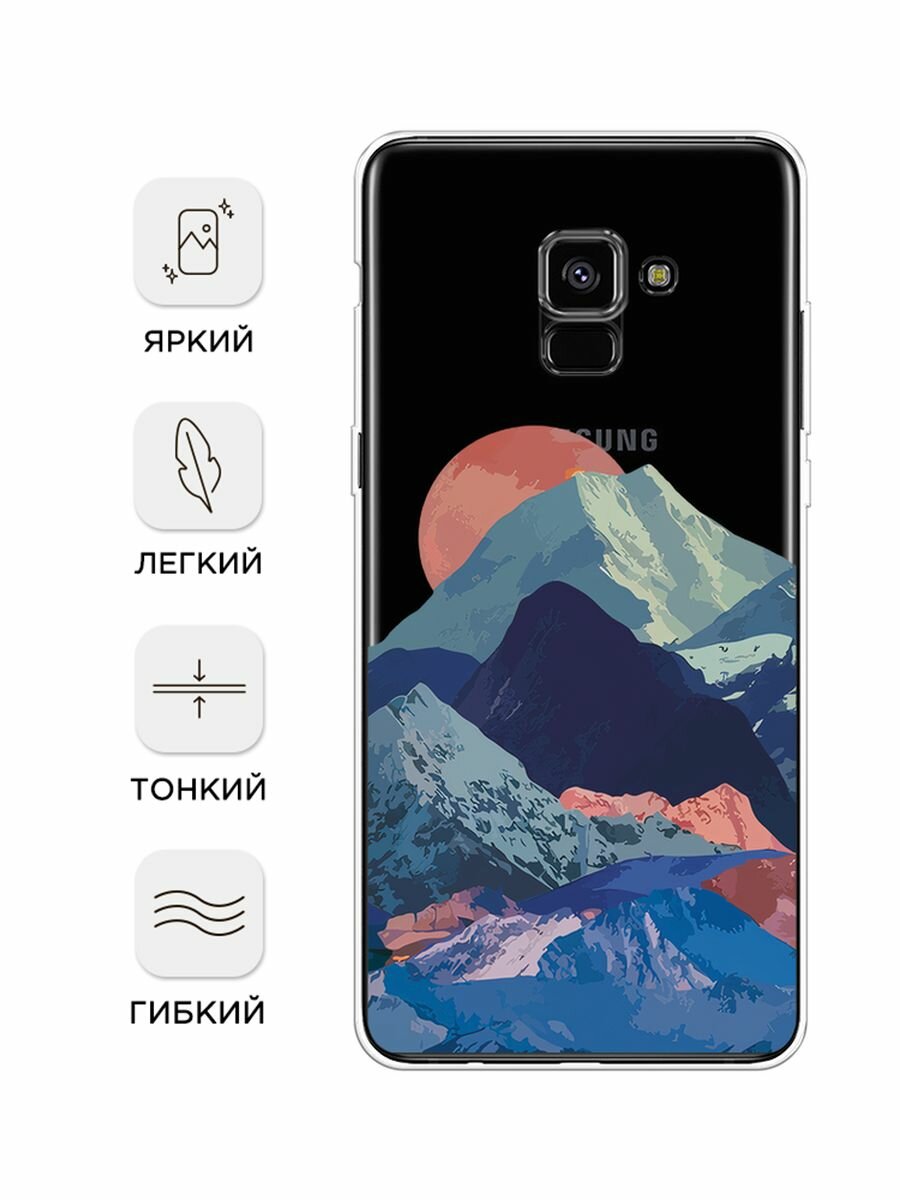 Чехол на Samsung Galaxy A8 + / Самсунг Галакси А8 Плюс 2018 с принтом "Закат в снежных горах", прозрачный — фото 1