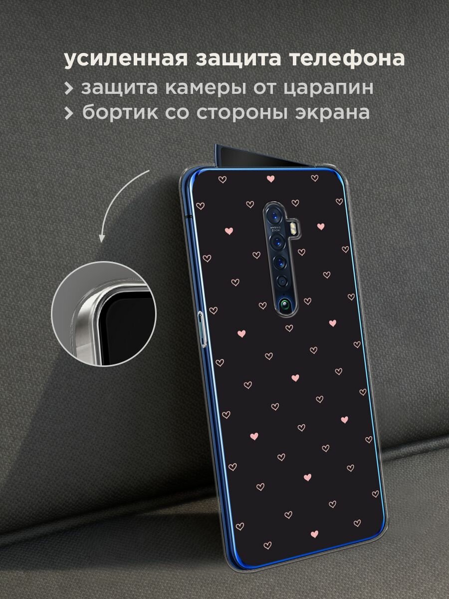 Чехол на Oppo Reno 2 / Оппо Рено 2 с принтом "Черный фон и сердечки" — фото 1