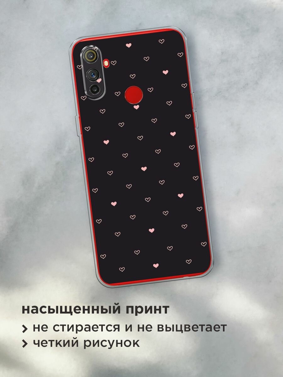 Чехол на Realme C3 / Реалми C3 с принтом "Черный фон и сердечки" — фото 1