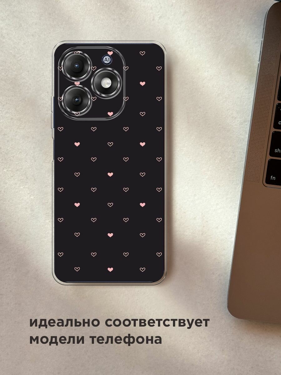 Чехол на Itel A70 / Ител А70 с принтом "Черный фон и сердечки" — фото 1