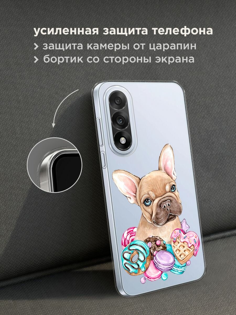Чехол на OnePlus Nord 5 / Ван Плас Норд 5 с принтом "Бульдог и сладости", прозрачный — фото 1