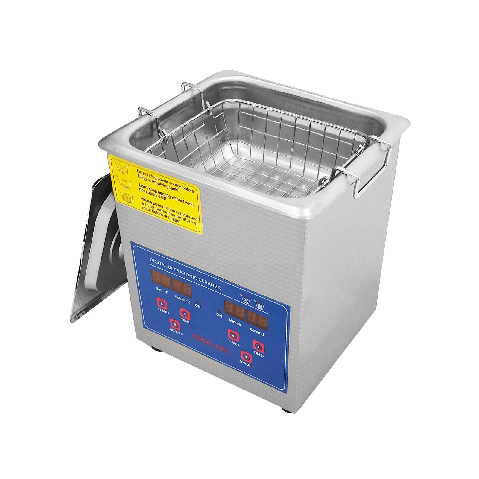 Ультразвуковой очиститель 1.3L с цифровым таймером и нагревателем, 100W нагреватель, 60W ультразвук, SUS304, серебристый, 40kHz, диапазон времени 1-99 мин, температура 0℃-80℃, внутренние размеры 150*140*65mm, внешние 175*165*200mm, вес 2300g, пакет