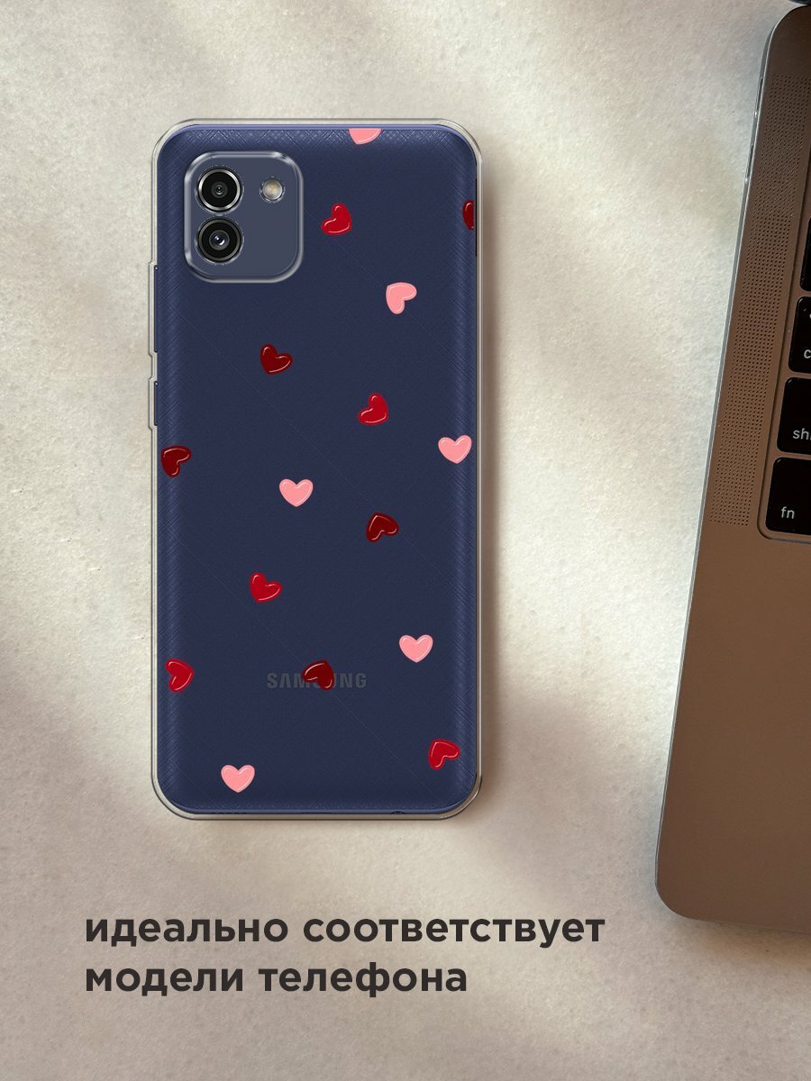 Чехол на Samsung Galaxy A03 / Самсунг Галакси А03 с принтом "Бордовые сердечки 2" — фото 1