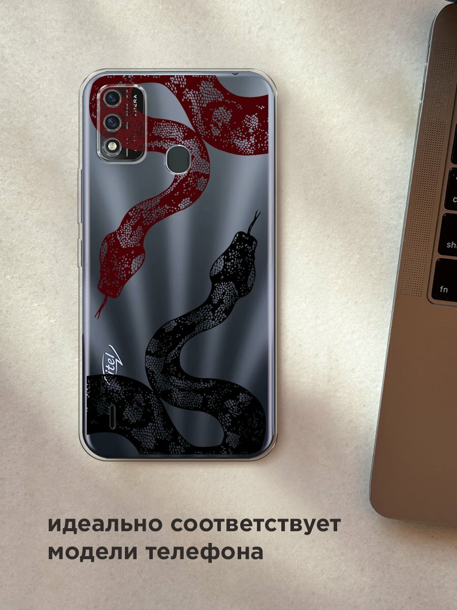 Чехол на Itel A48 / Ител А48 с принтом "Силуэты змей 2", прозрачный — фото 1