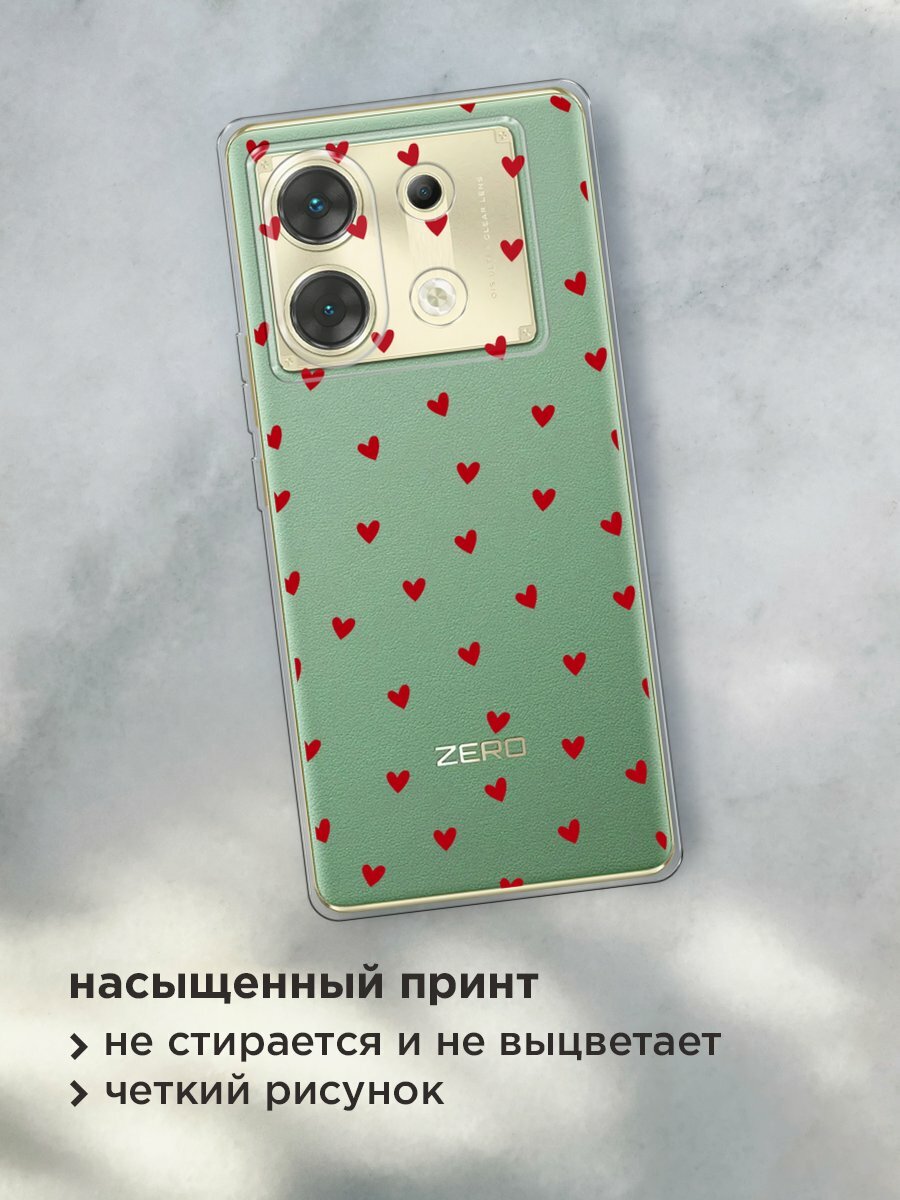 Чехол на Infinix Zero 30 5G / Инфиникс Зеро 30 5G с принтом "Red hearts", прозрачный — фото 1