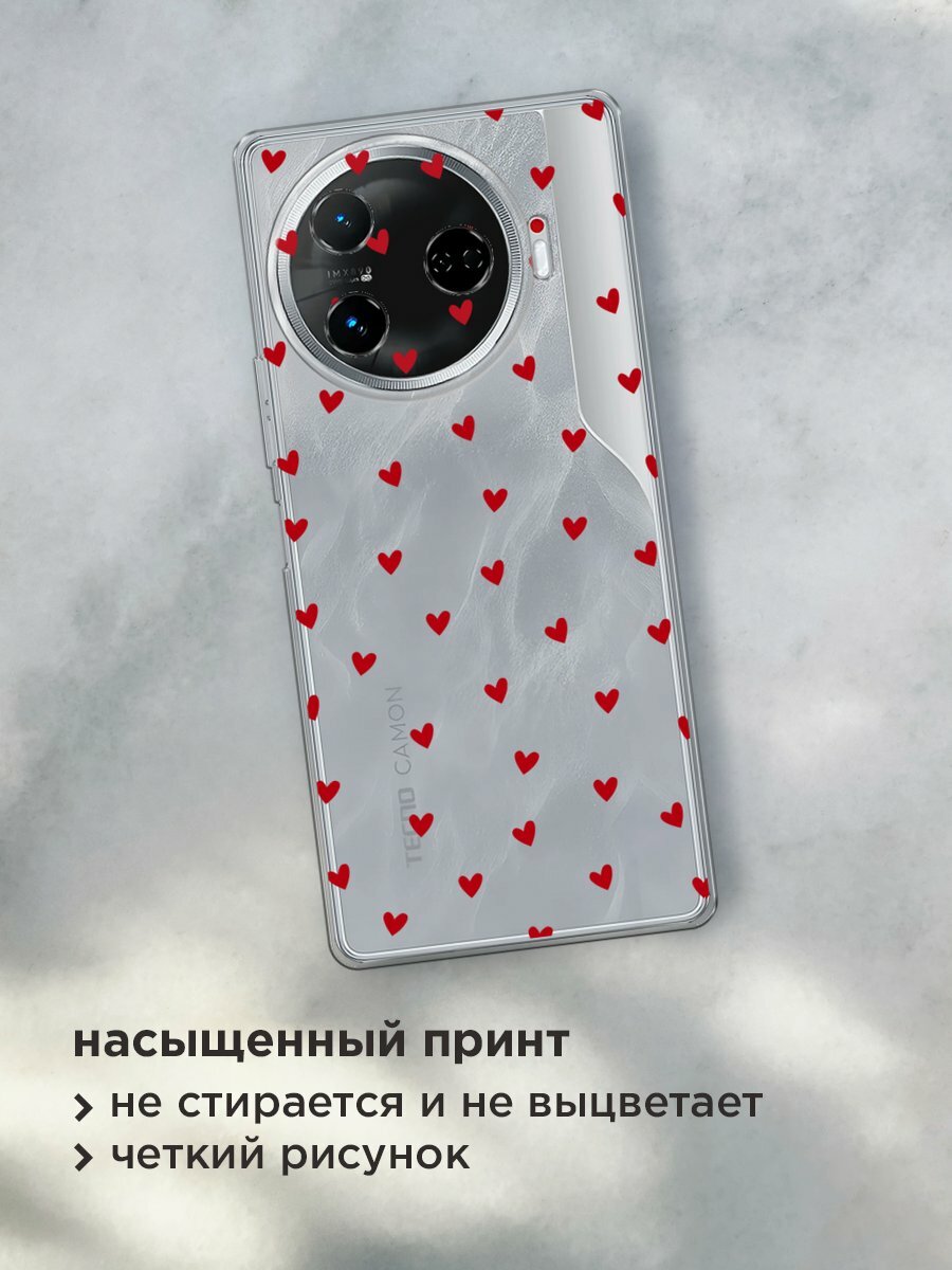 Чехол на Tecno Camon 30 Pro 5G / Текно Камон 30 Про 5G с принтом "Red hearts", прозрачный — фото 1