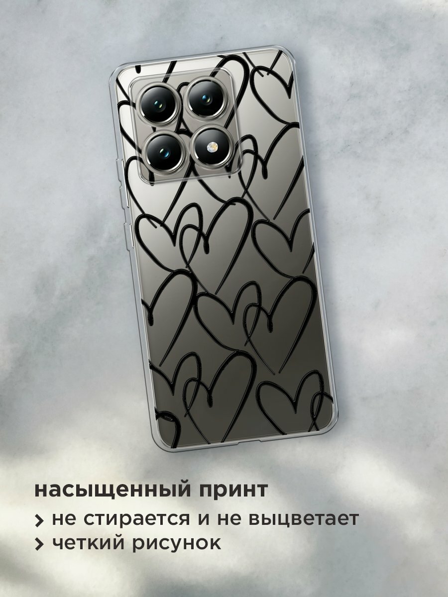 Чехол на Xiaomi 14T / Сяоми 14T с принтом "Hearts doodle black 1" — фото 1