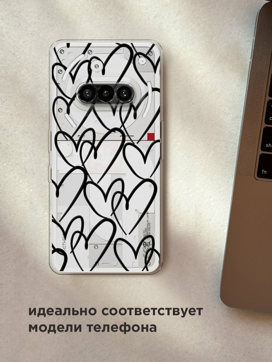 Чехол на Nothing Phone 3a / Нотинг Фон 3а с принтом "Hearts doodle black 1" — фото 1