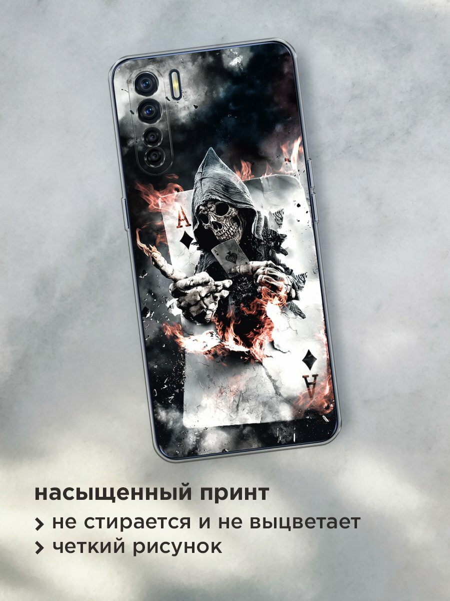 Чехол на Oppo A91/Reno 3 / Оппо A91/Рено 3 с принтом "Карты черепа в капюшоне" — фото 1